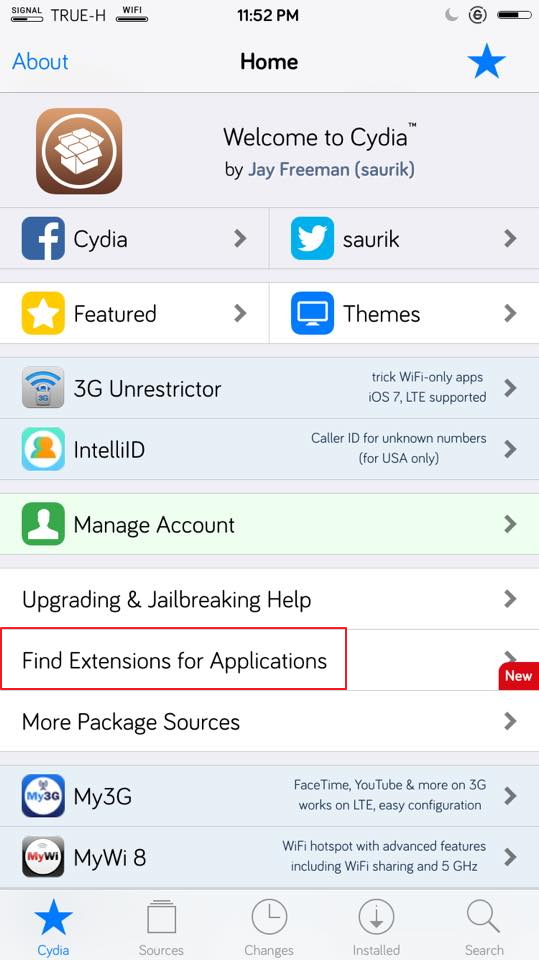 Cydia V1.1.23 เพิ่มเมนู Find Extensions for Application ให้หาทวีคได้ ...