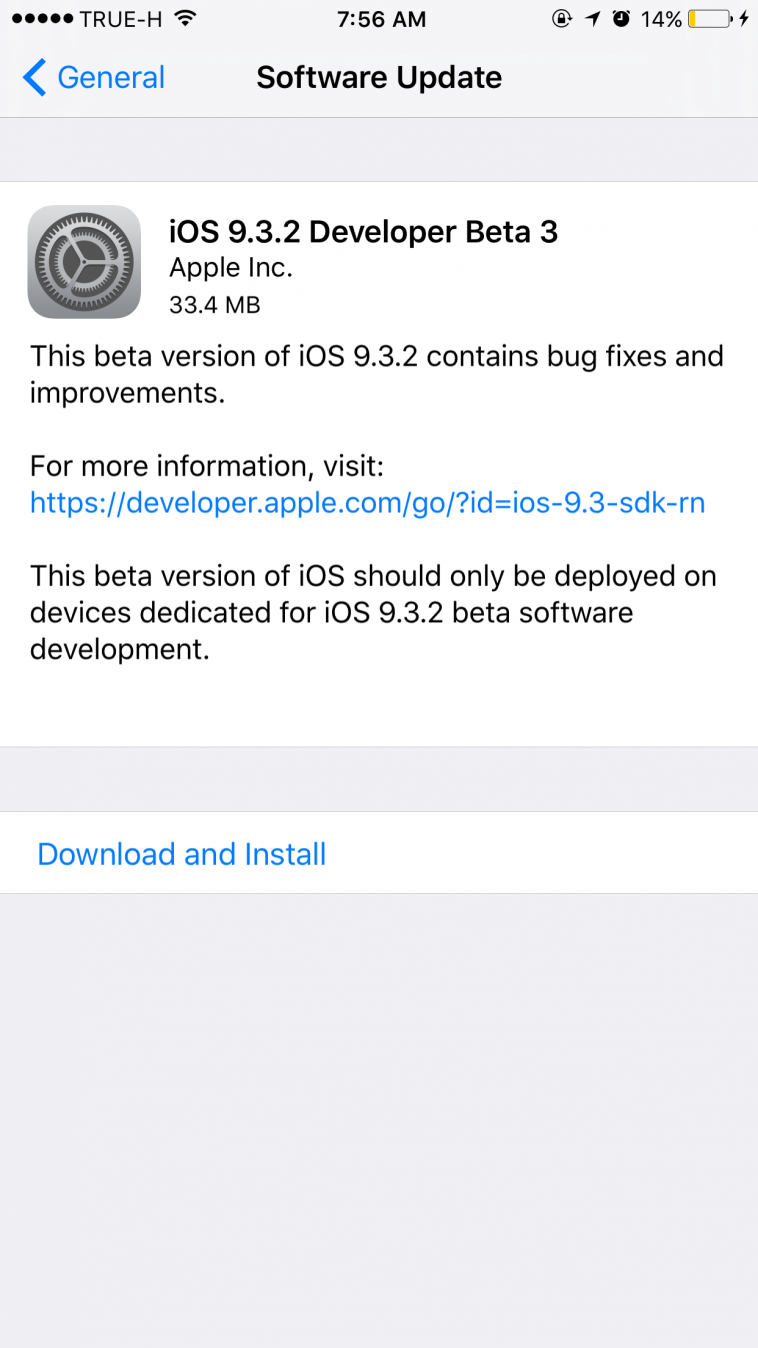 Apple ปล่อย iOS 9.3.2 beta 3 ให้นักพัฒนาให้ทดสอบแล้ว