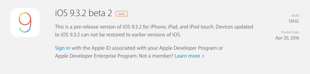 Apple ปล่อย iOS 9.3.2 beta 2 สำหรับนักพัฒนาแล้ว