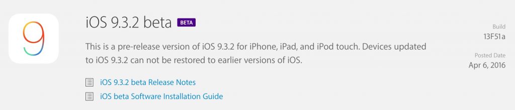 Apple ปล่อย iOS 9.3.2 beta 1 สำหรับนักพัฒนา Apple ปล่อย iOS 9.3.2 beta 1 สำหรับนักพัฒนา