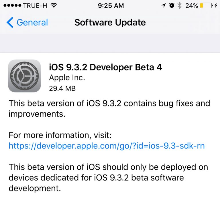 Apple ปล่อย iOS 9.3.2 beta 4 ให้นักพัฒนาให้ทดสอบแล้ว