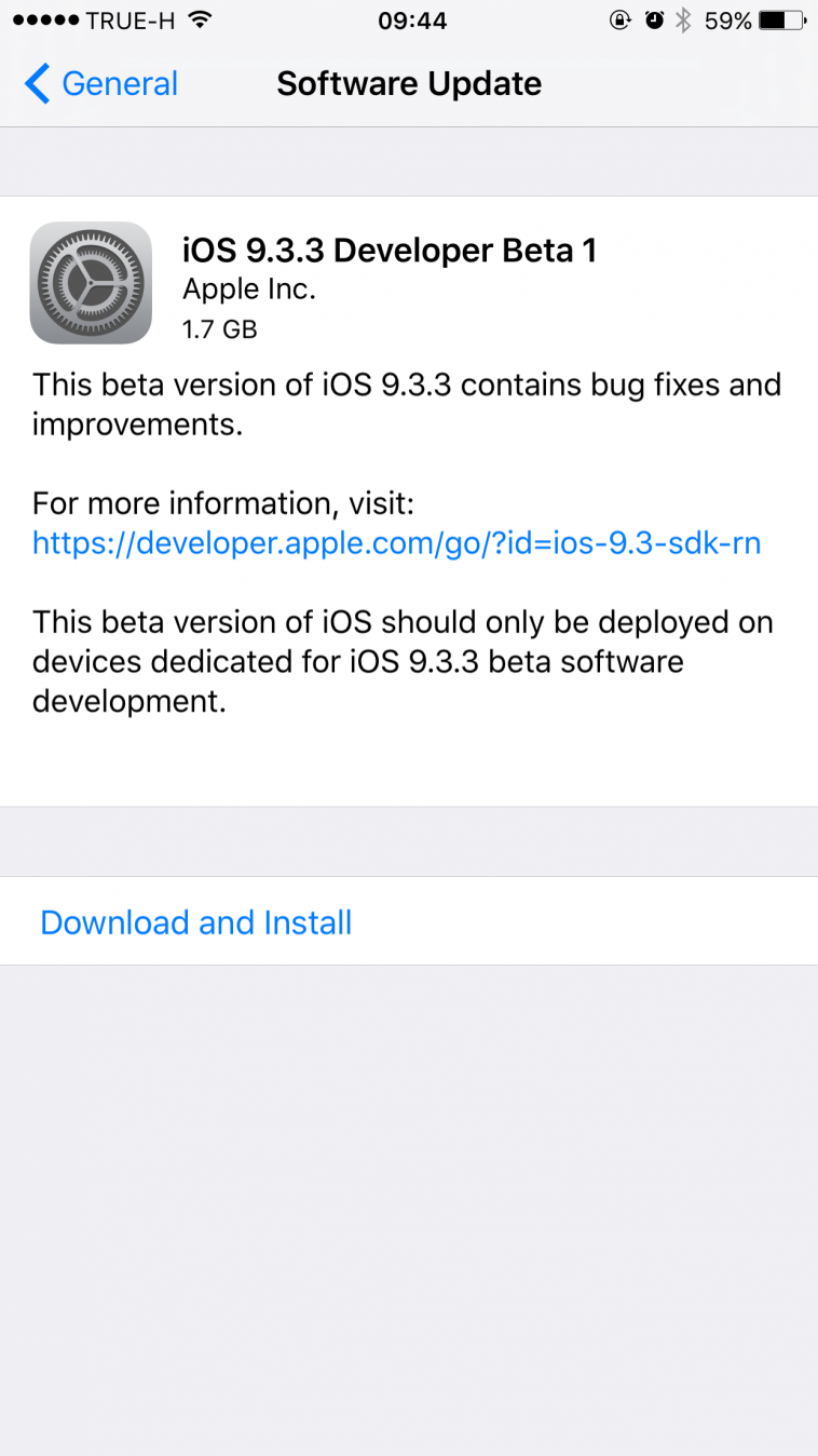Apple ปล่อย iOS 9.3.3 beta 1ให้นักพัฒนาทดสอบแล้ว