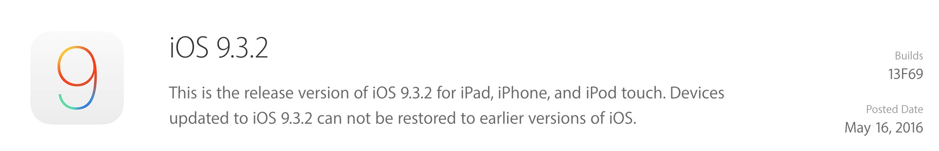 ดาวน์โหลด iOS 9.3.2 IPSW เฟิร์มแวร์ ลิงก์ตรงโหลดแรงจาก Apple