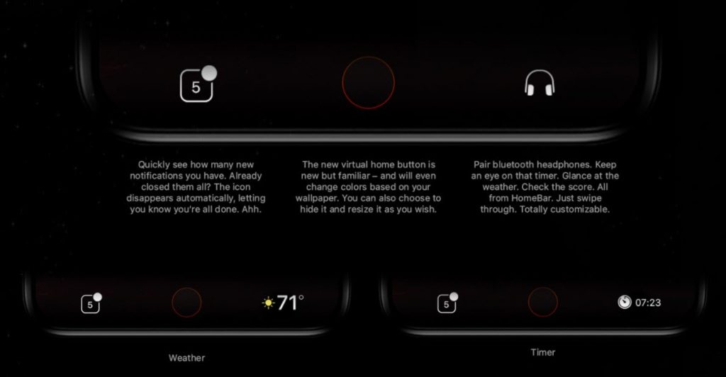 ชมภาพแนวคิด HomeBar พื้นที่สำหรับปุ่ม Home เสมือนใน iPhone 8
