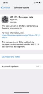 Apple ปล่อย iOS 12.1.1 Developer beta 1 สำหรับนักพัฒนาให้อัปเดตแล้ว