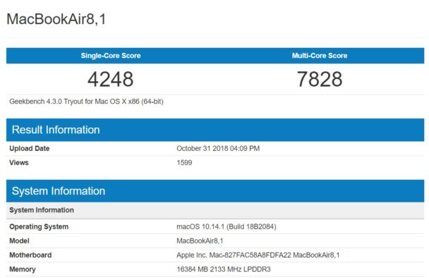 MacBook Air 2018 มีคะแนน Geekbench สูงกว่ารุ่นก่อนหน้า คะแนนใกล้เคียง MacBook Pro