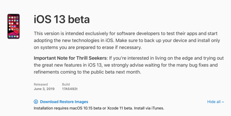 Apple ปล่อย iOS 13 Developer beta 1 ให้นักพัฒนาได้อัปเดตทดสอบแล้ว Apple ปล่อย iOS 13 Developer beta 1 ให้นักพัฒนาได้อัปเดตทดสอบแล้ว
