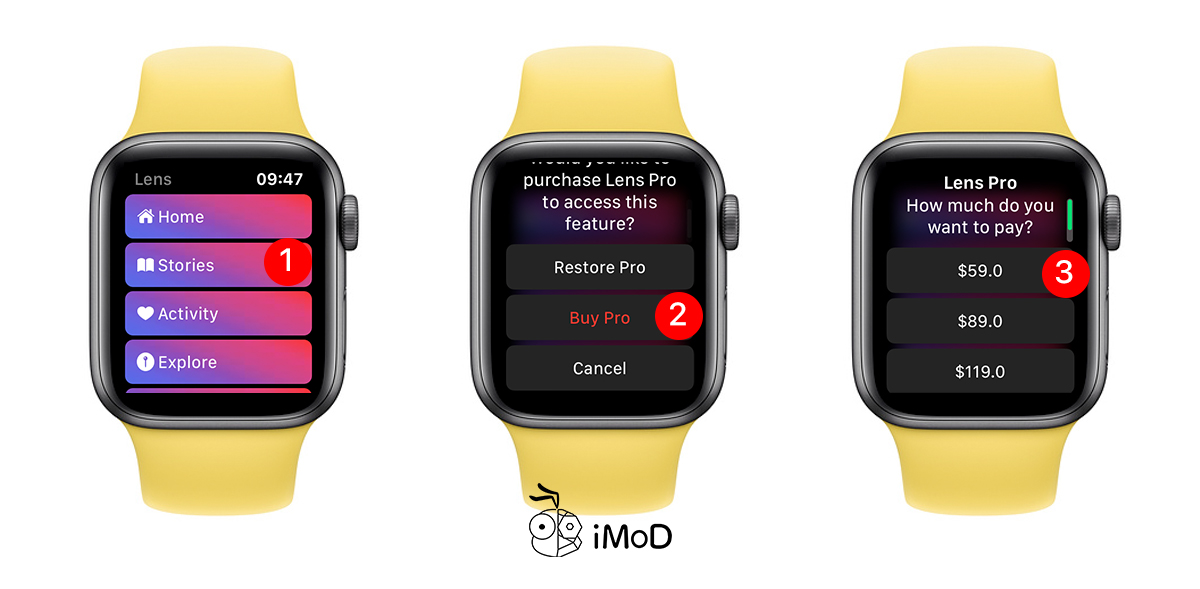 พรีวิวการซื้อภายในแอป (In App Purchase) ในแอป Lens บน Apple Watch ใน watchOS 6.2