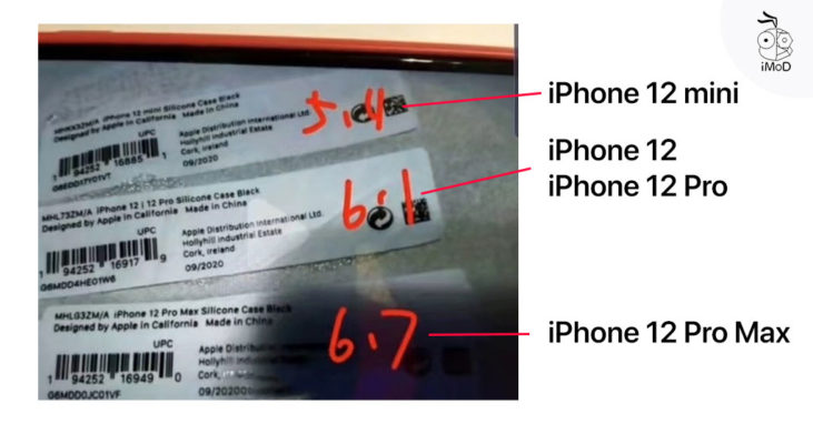 ภาพถ่ายสติ๊กเกอร์เคสเผยชื่อ iPhone 12 mini, iPhone 12, iPhone 12 Pro ...