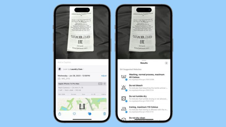 Visual Lookup ใน iOS 17 ตรวจจับสัญลักษณ์ซักรีดได้